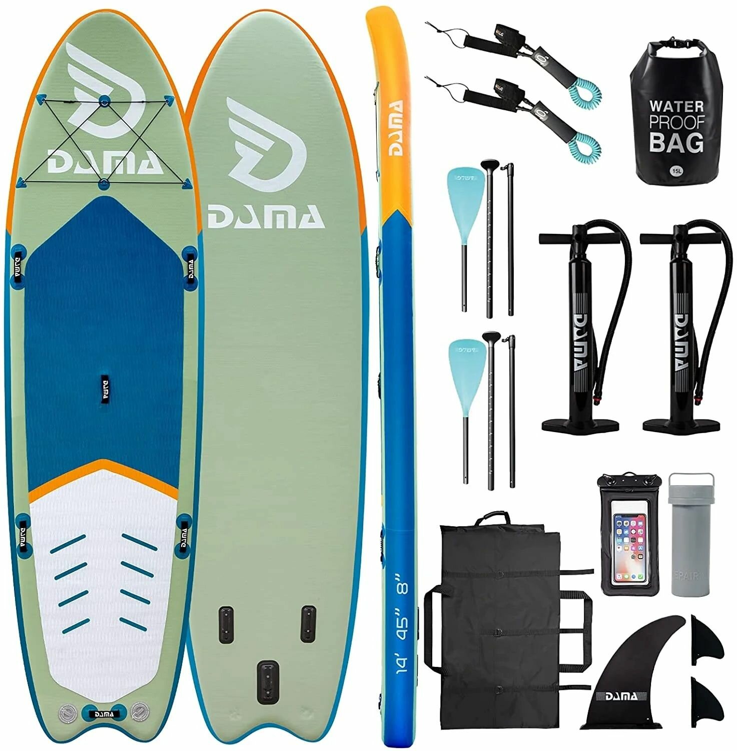 SUP-доска надувная DAMA Fresh Water FAMILY 14'x45"x8" 426x114x20 см / Сапборд для рыбалки и отдыха на воде