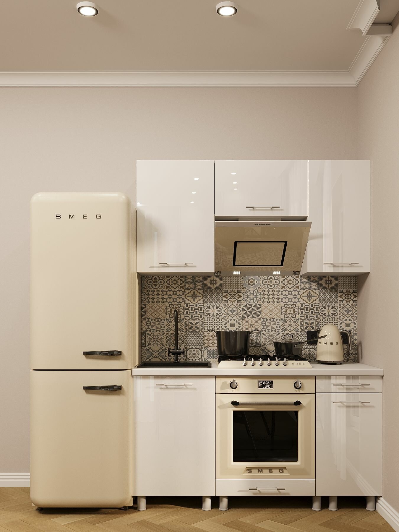 Мебельный РАЙ кухонный гарнитур 1,5 м с окапом и модулем под духовой шкаф МДФ белый глянец со столешницей для дома и дачи