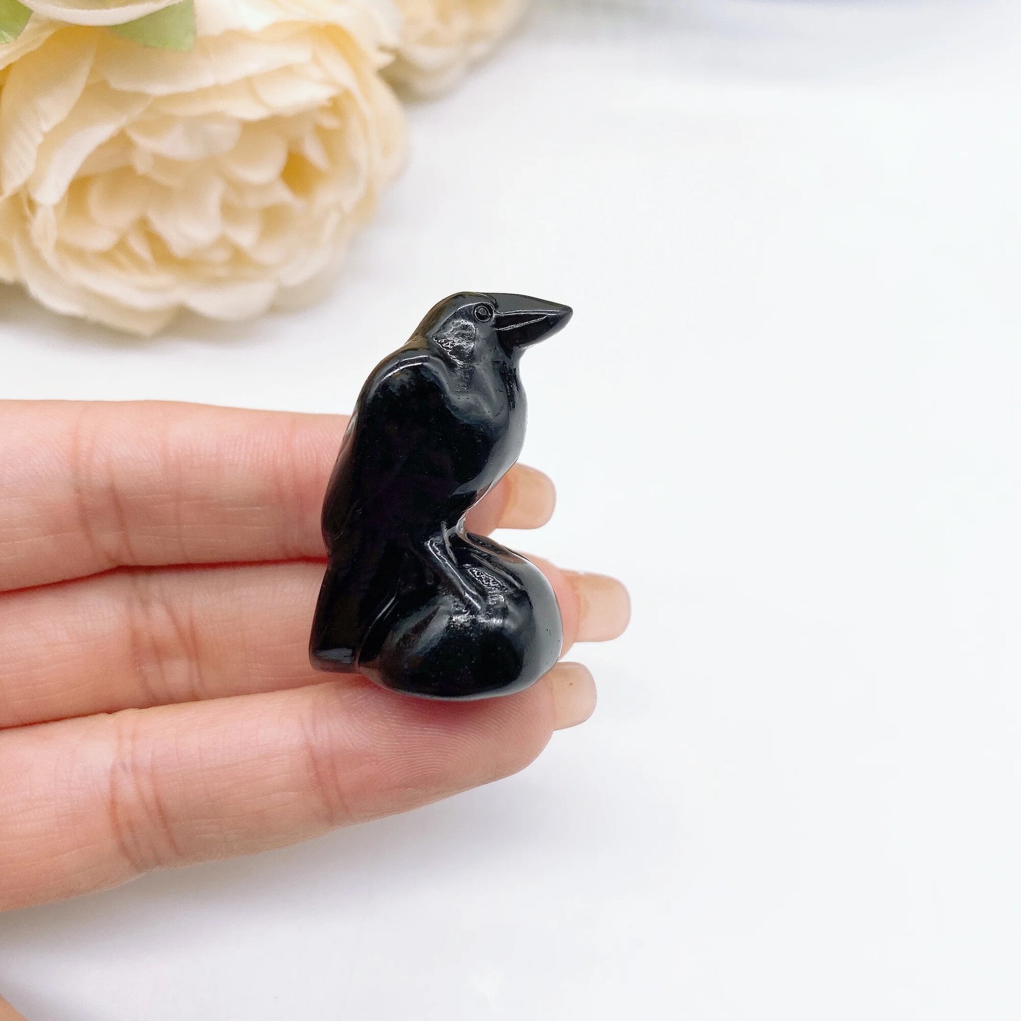1,3-дюймовая статуя ворона, натуральный обсидиан, камень, скульптура вороны, целебный кристалл, фигурка птицы, счастливый подарок, украшение для дома