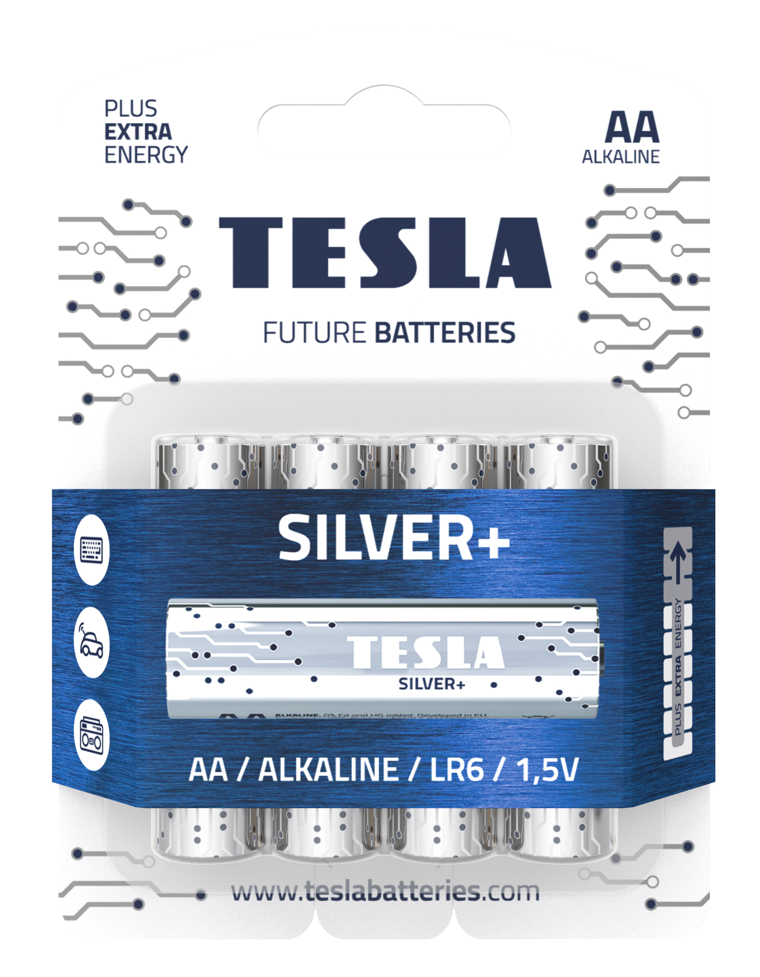 Щелочные батареи TESLA Silver AA+ 4ks