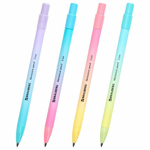 Карандаш механический цанговый 2 мм, BRAUBERG "Grade" PASTEL, HB, встроенная точилка, корпус ассорти, 181961