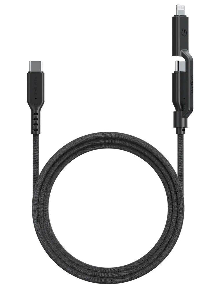 Кабель EnergEA Flow, 2 в 1 (MFI Certified (USB-C to USB-C + Lightning)) 1.5м. – черный (BLACK)