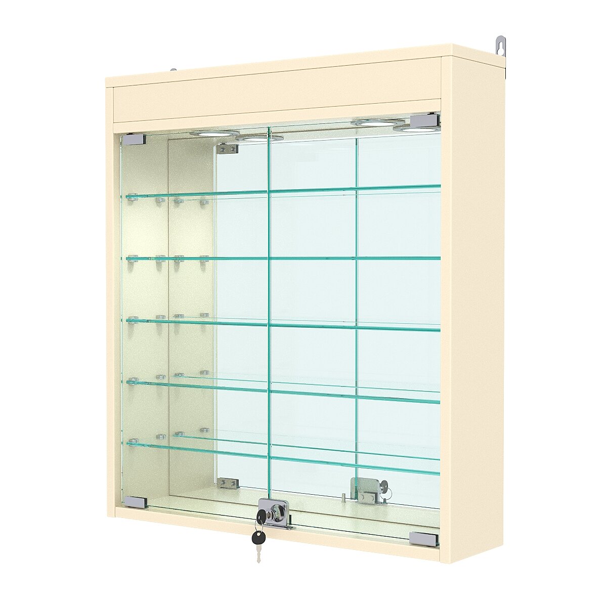 Витрина настенная №1-8А с зеркалом и подсветкой, Крем Вайс. Производитель товара - компания Westcom.