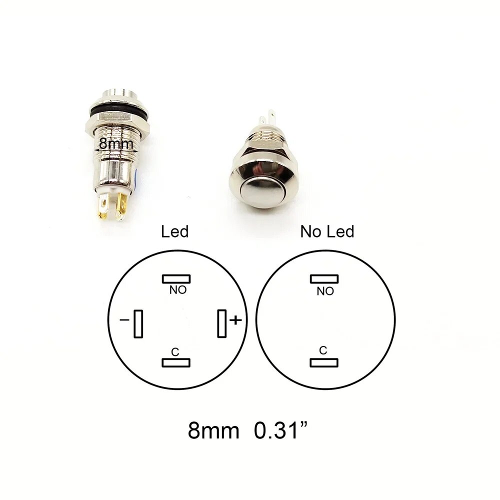 Кнопочный переключатель 8mm Silver, 220V, без LED