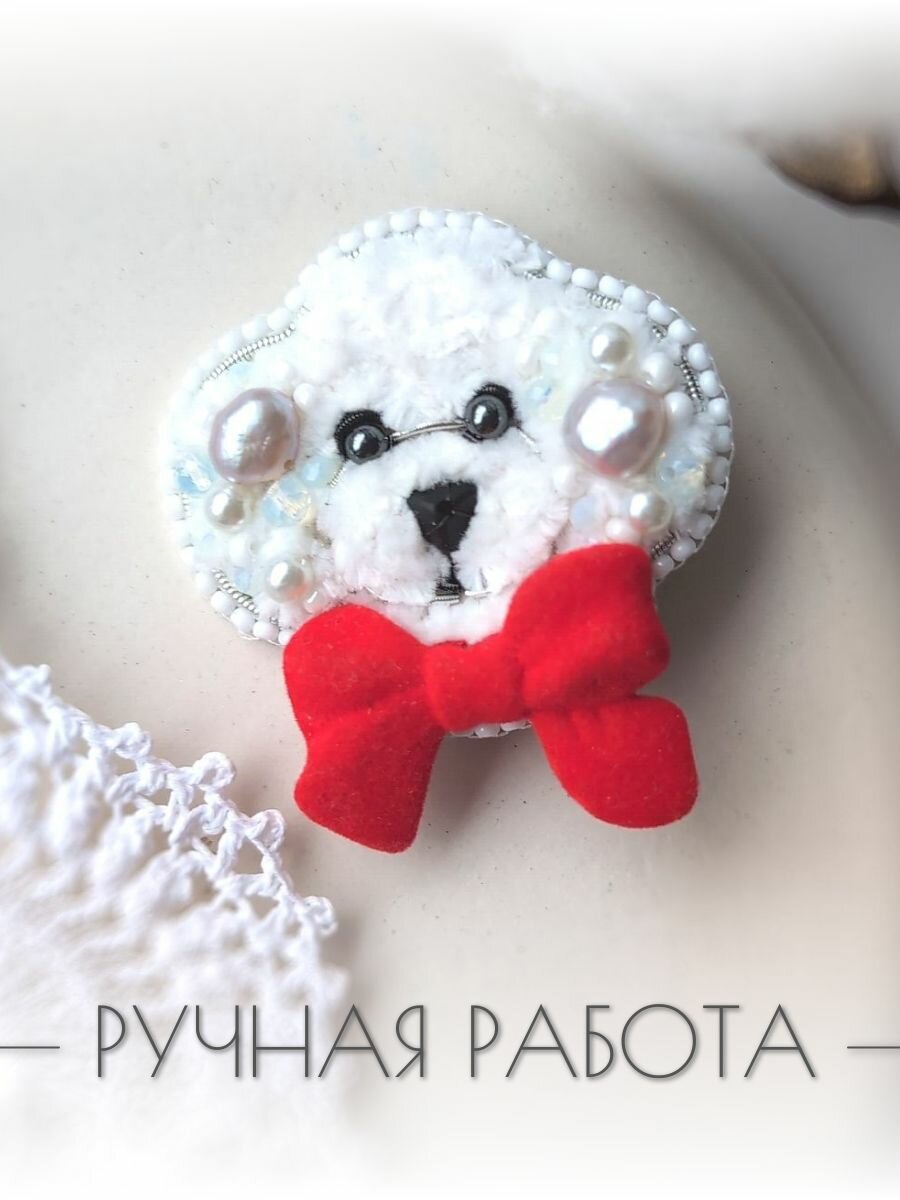 Брошь, жемчуг пресноводный культивированный, хрусталь