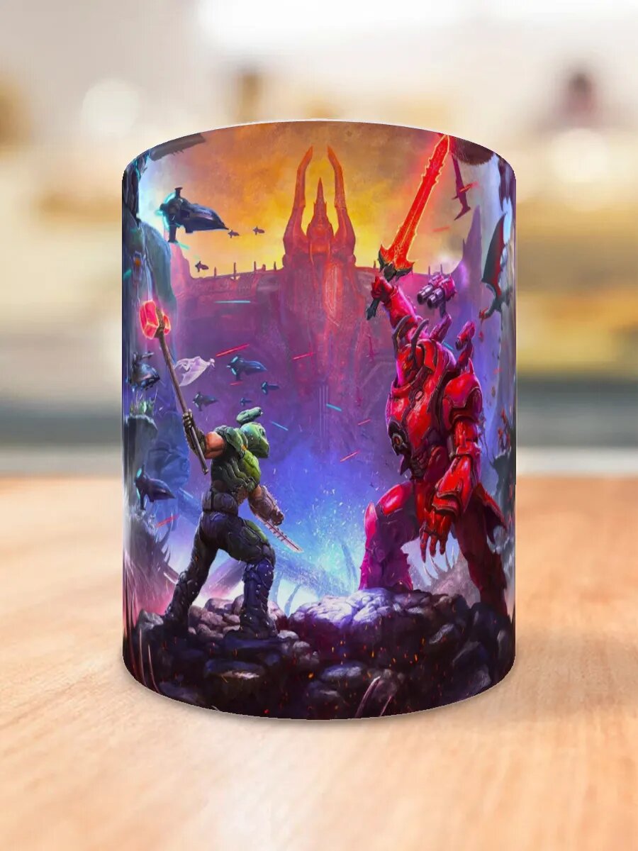 Кружка "Doom Eternal" Обнял, керамика, белая, с принтом, 330мл