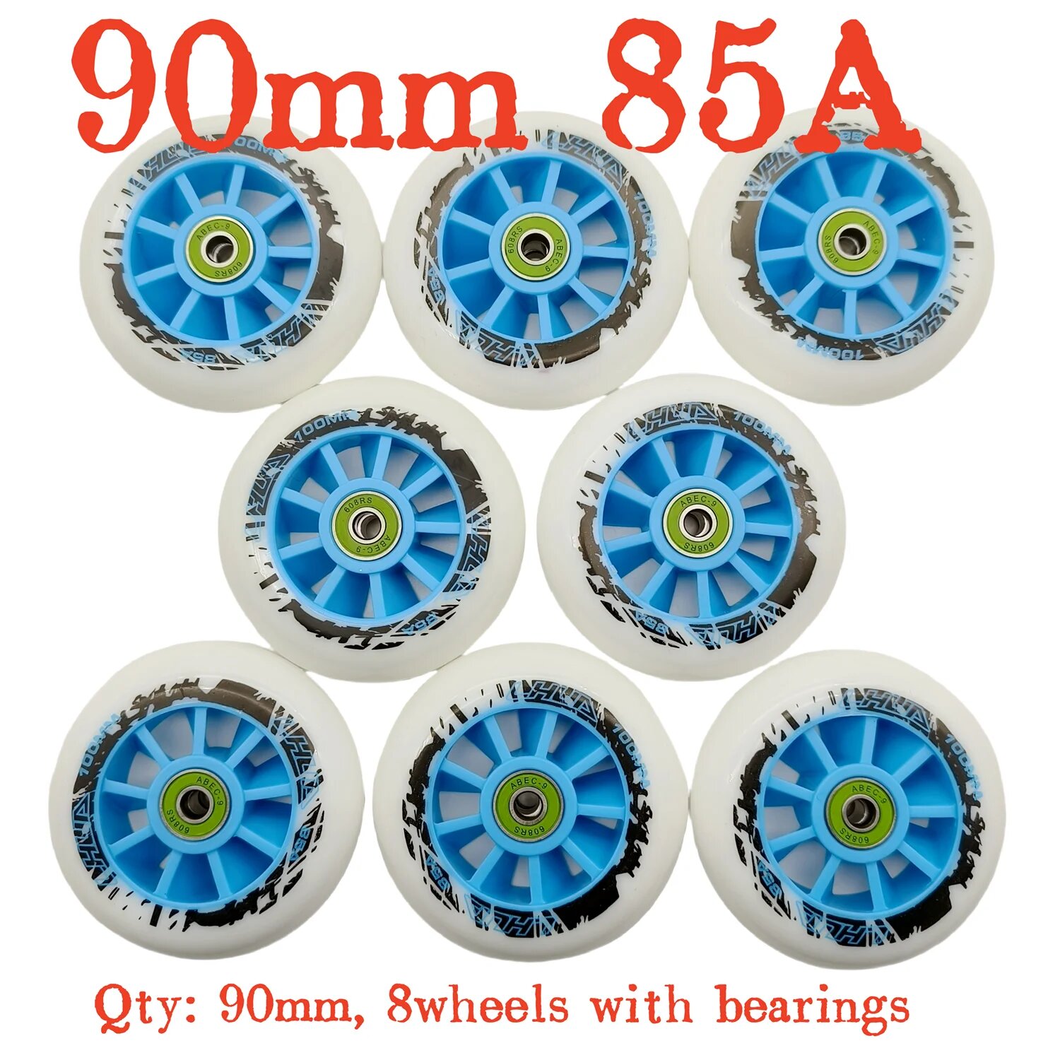 Скоростные колеса для роликов MCgala 90/100/110 мм 85A белые 8 шт 90mm 8wheels
