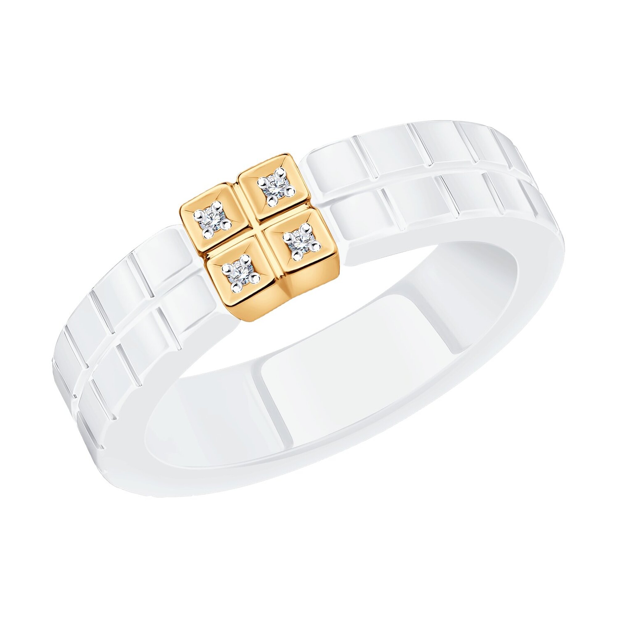 Кольцо, красное золото, 585 проба, бриллиант, керамика