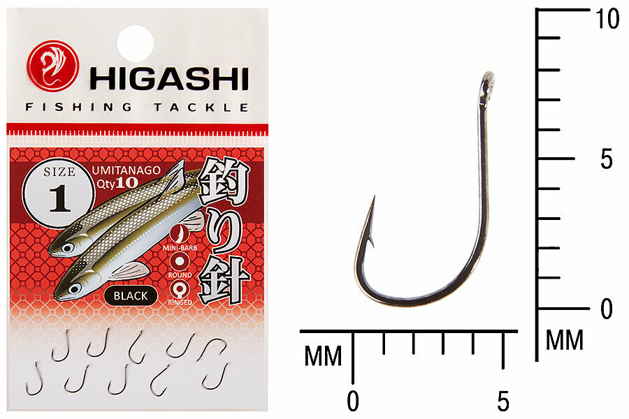 Higashi Крючки рыболовные Umitanago ringed #1 Black, 10 шт/уп