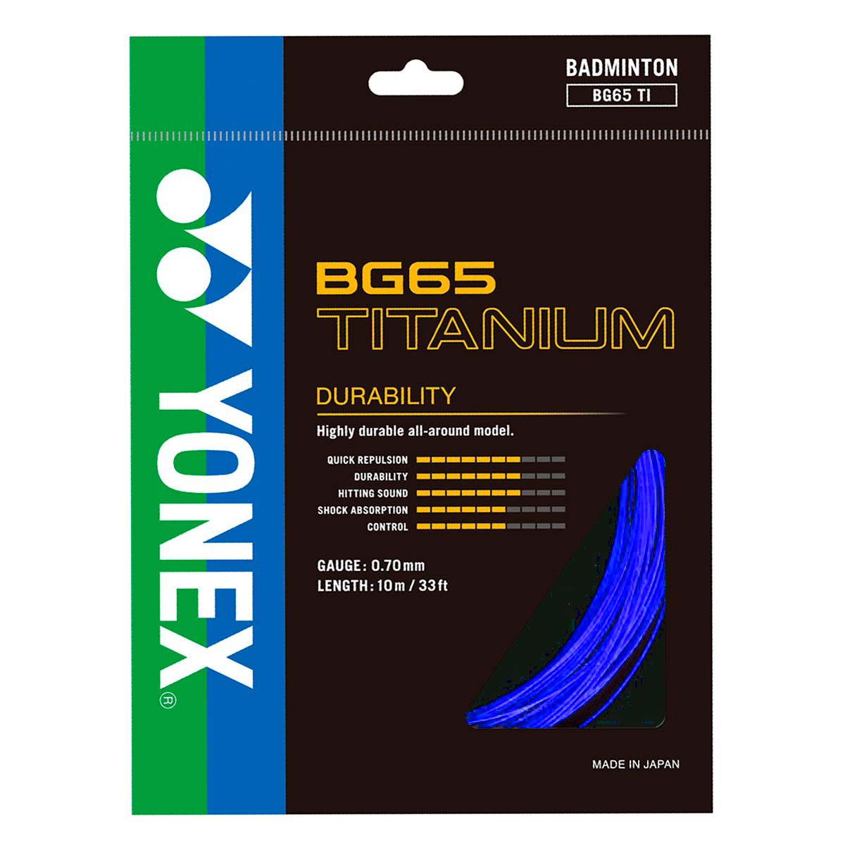 Струна для бадминтона Yonex 10m BG-65Ti Blue, мультиволокно, толщина 0,7мм