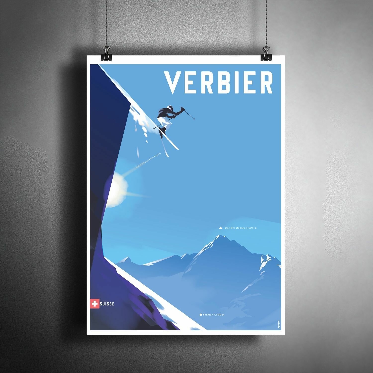 Постер плакат Вербье, Швейцария A3 (30 x 42 см)