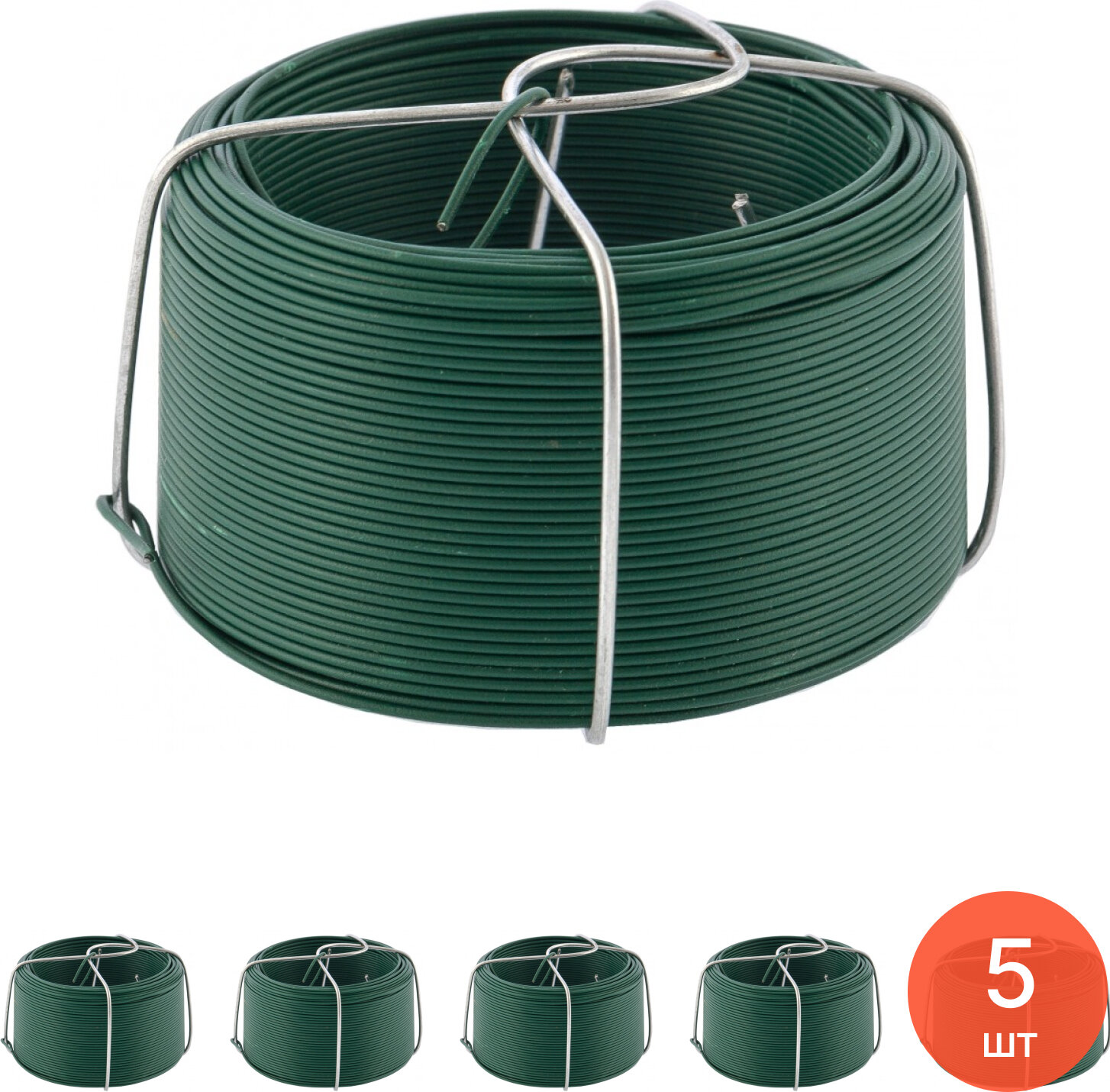 Проволока вязальная СИБРТЕХ из стали в ПВХ, зеленая, диаметр 0.9мм, длина 50м / строительные материалы (комплект из 5 шт)