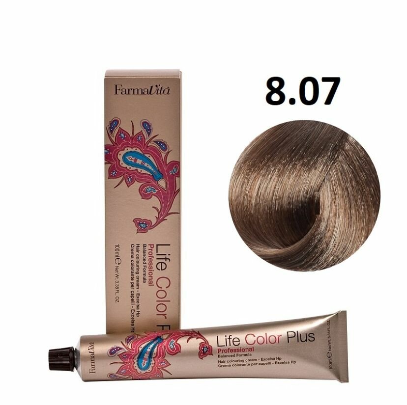 Крем-краска для волос Farmavita Life Color Plus 8.07 холодный светлый блондин, 100 мл