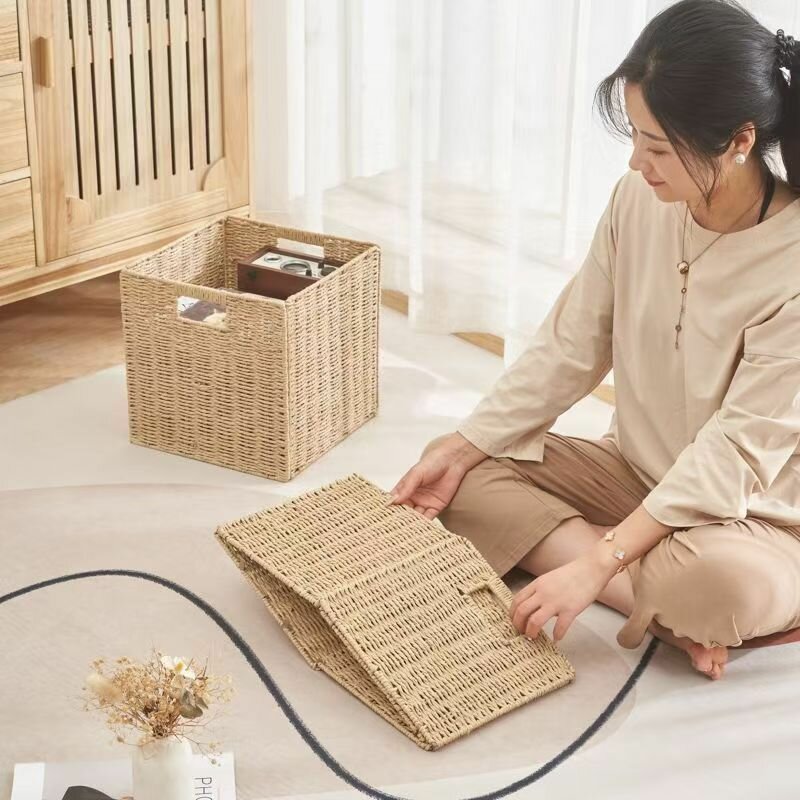 Корзина для хранения纸草编织, соломенная, для дома, для детей, корзина-органайзер, комплект из 2 штук