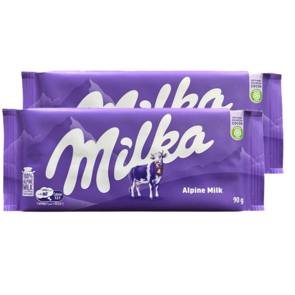 Шоколад Milka Alpine milk 90 грамм 2 штуки