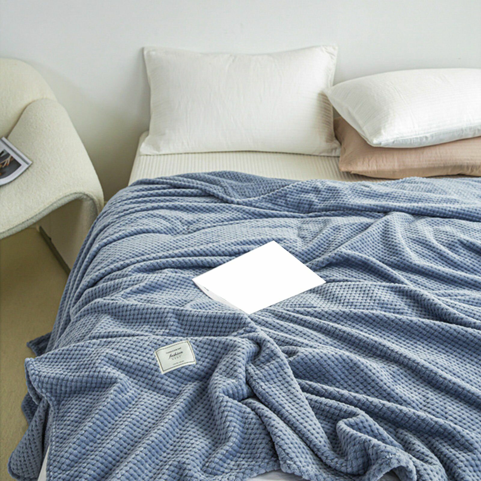 Охлаждающее одеяло из молочного флиса с ромбовидным жаккардом, летнее, для одного человека, голубое, 150x200 см