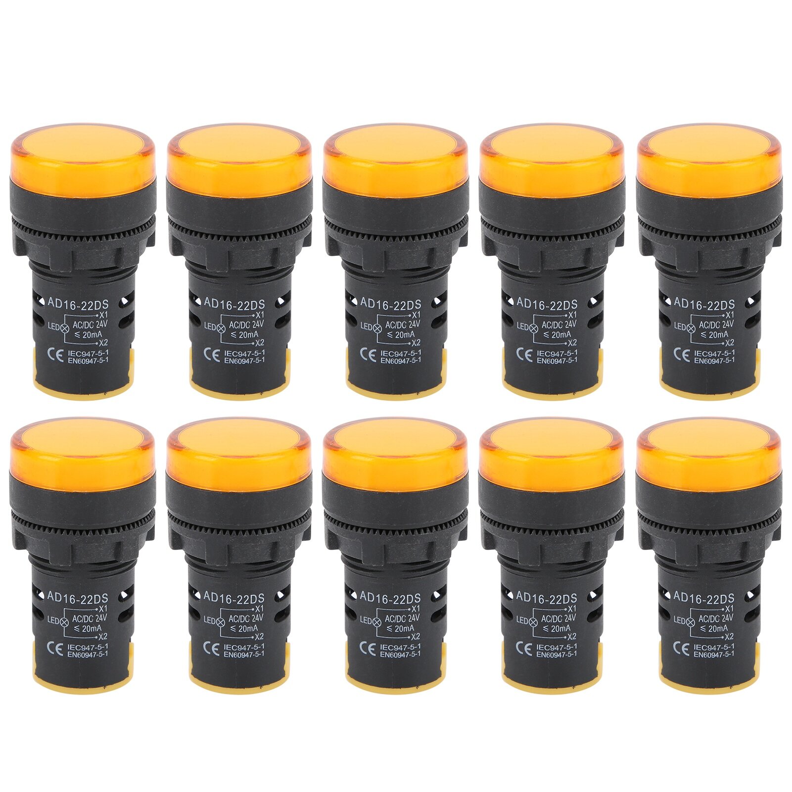 10 шт. AD16‑22DS Желтые светодиодные индикаторные лампы высокой яркости для индикации AC/DC 24V