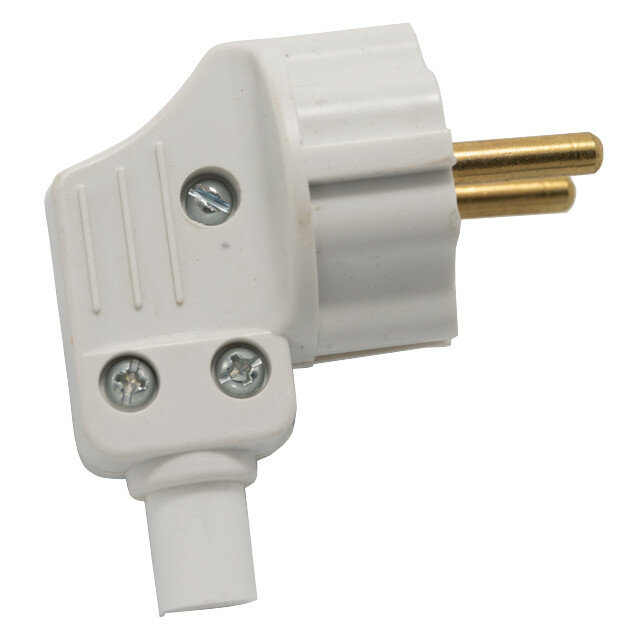 Вилка угловая евро с заземлением белая для бытовых розеток 230В, надежная и долговечная