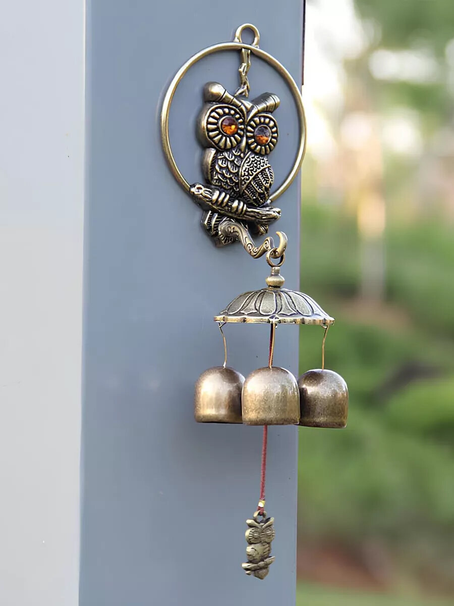Колокольчик на дверь магазина металлический Сова 3 колокола, винтажный дверной звонок, подвесной колокол для дома