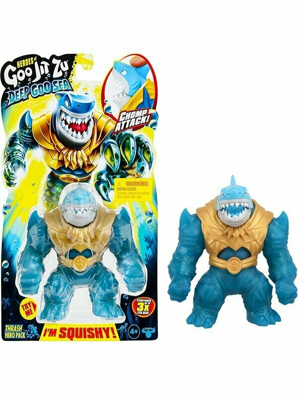 Heroes of Goo Jit Zu Deep Goo Sea Thrash Hero Pack. Суперсквиши, игрушка с наполнителем Goo, с функцией Chomp Attack. Растяни его в 3 раза!