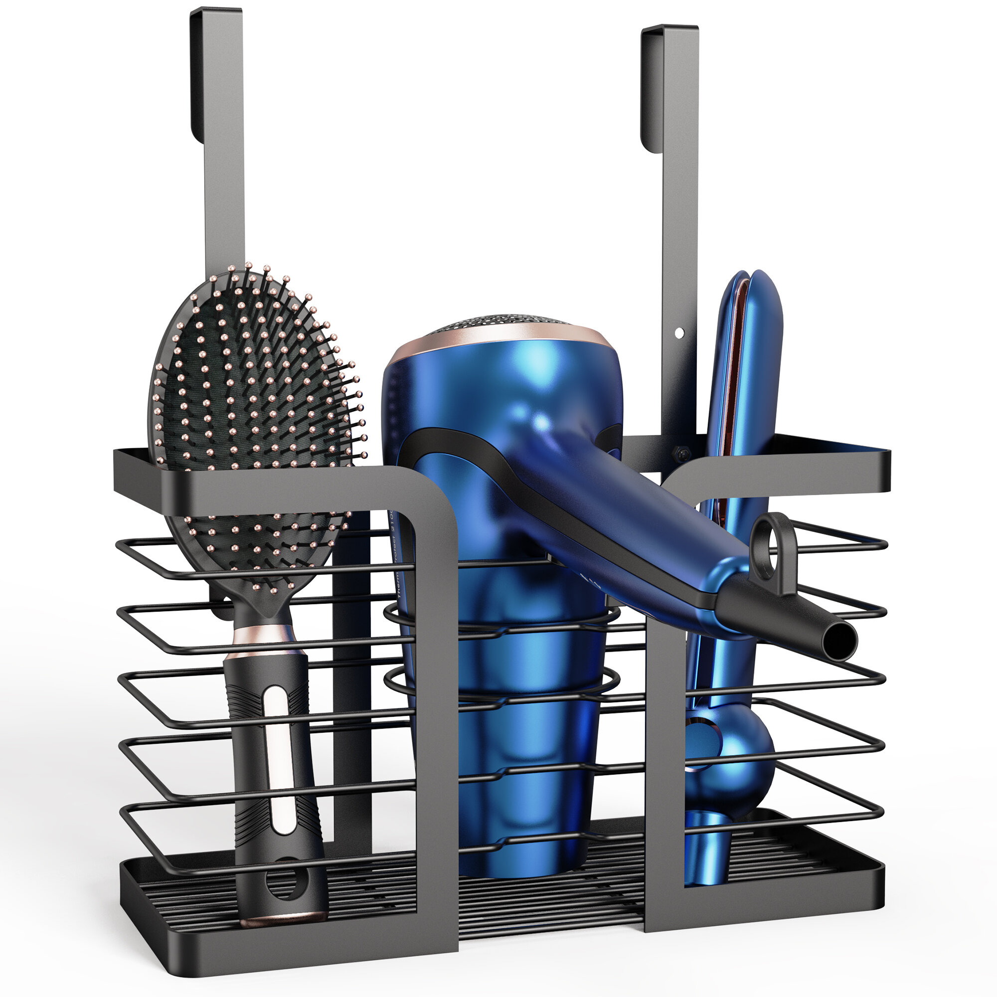 Органайзер, для фена/плойки, нержавеющая сталь, черный, 27×11 см