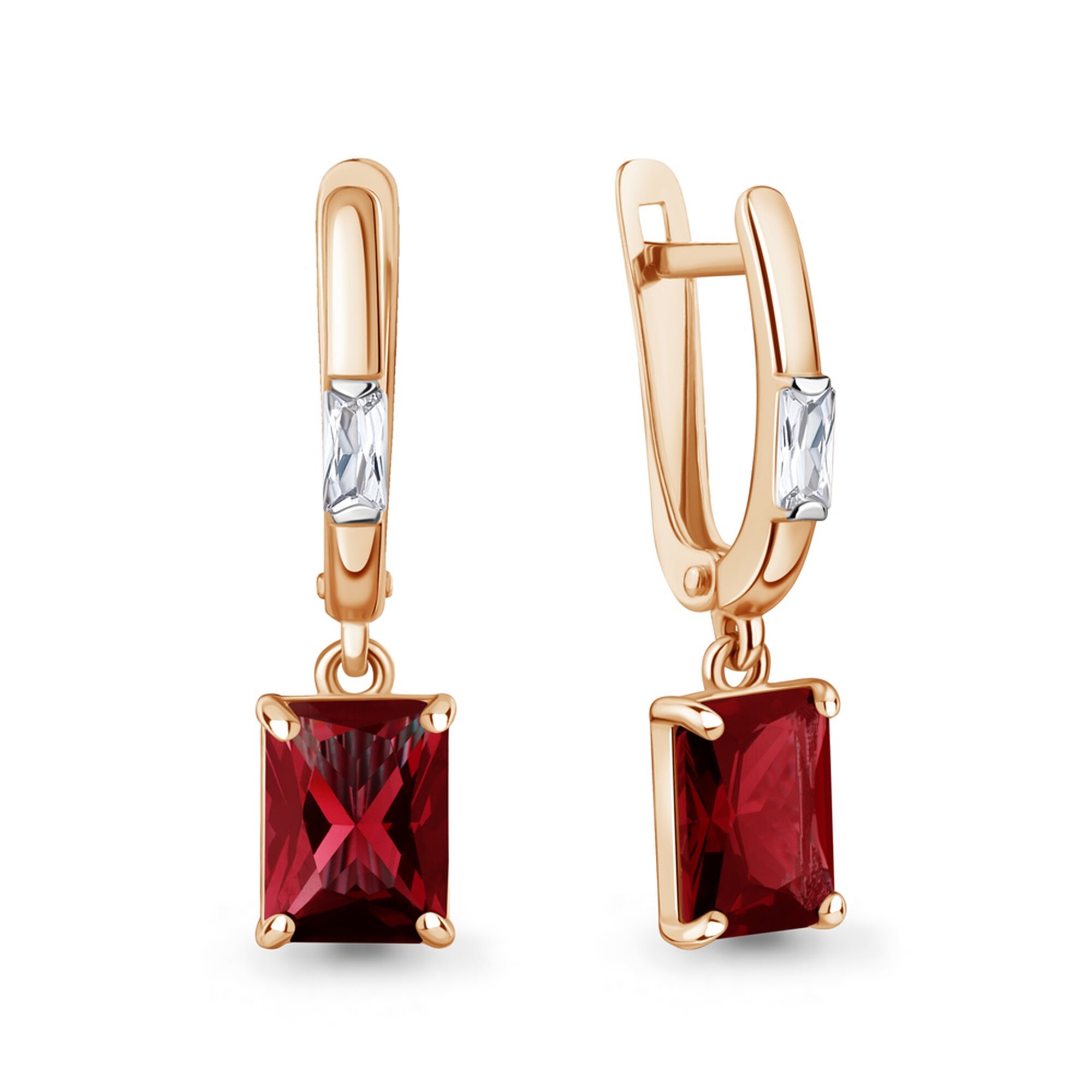 Серьги, серебро, 925 проба, золочение, гранат, фианит