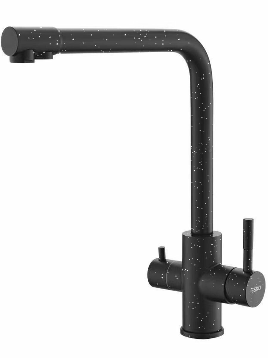 Смеситель для кухни ESKO GR 05 B Г-образный излив, с фильтрацией воды, черный с белой крапинкой