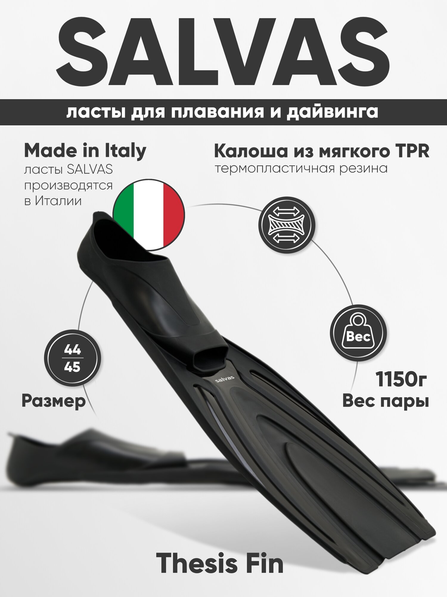 Ласты для плавания SALVAS Thesis Fin BA17544NNSTS, размер 44-45, черные