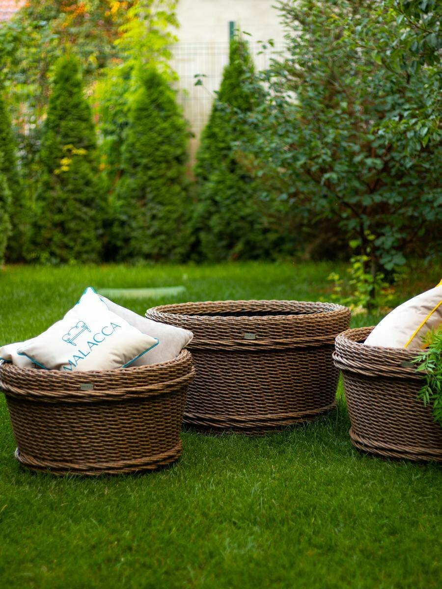 Комплект больших плетеных кашпо из ротанга Аврора от Malacca 120 л, 90 л + 65 л
