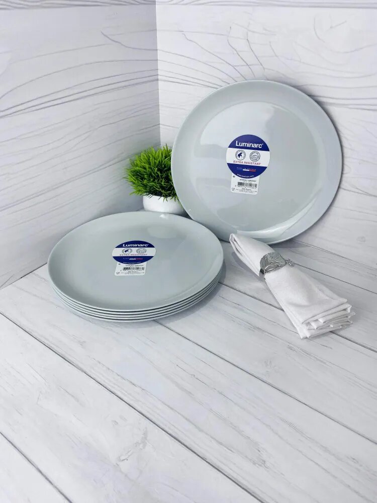 LUMINARC Набор тарелок обеденных 25 см Diwali Grey 6шт, ударопрочное стекло