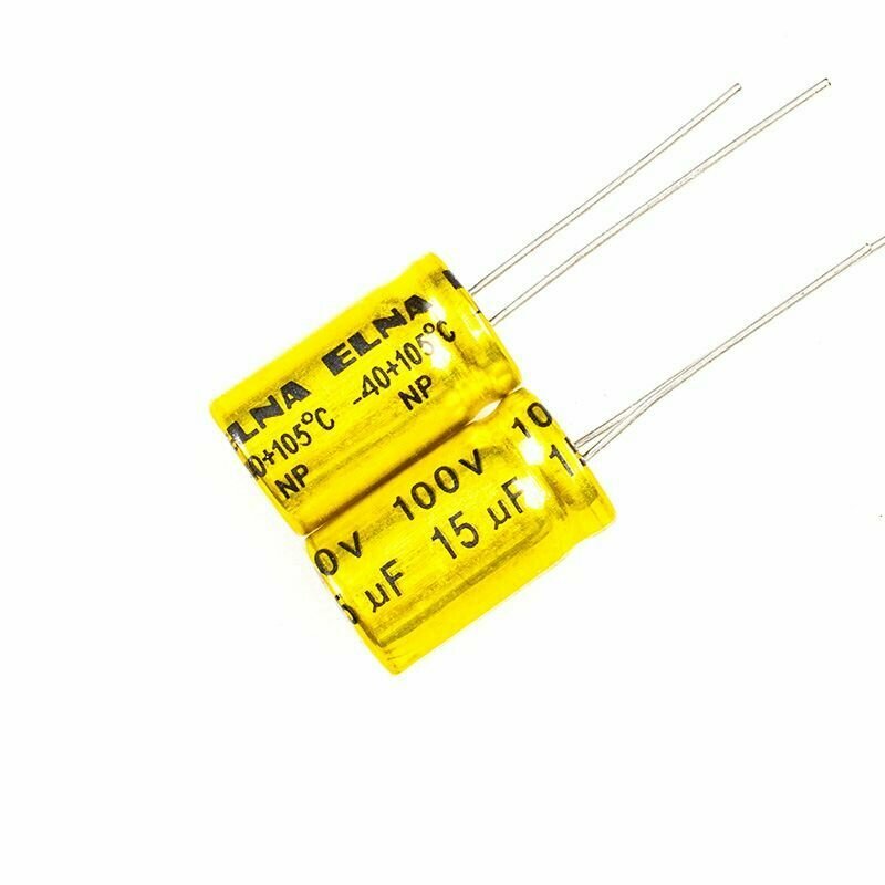 5шт, Elna неполярный электролитический конденсатор NP 100В-15мкФ (15uF-100V, 10x16мм)