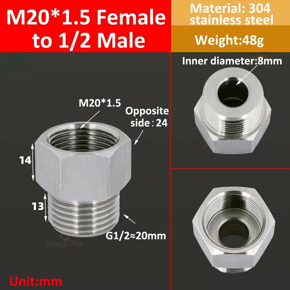 Фитинг из нержавеющей стали M14*1,5 M20 M20x1.5F to 1l2M