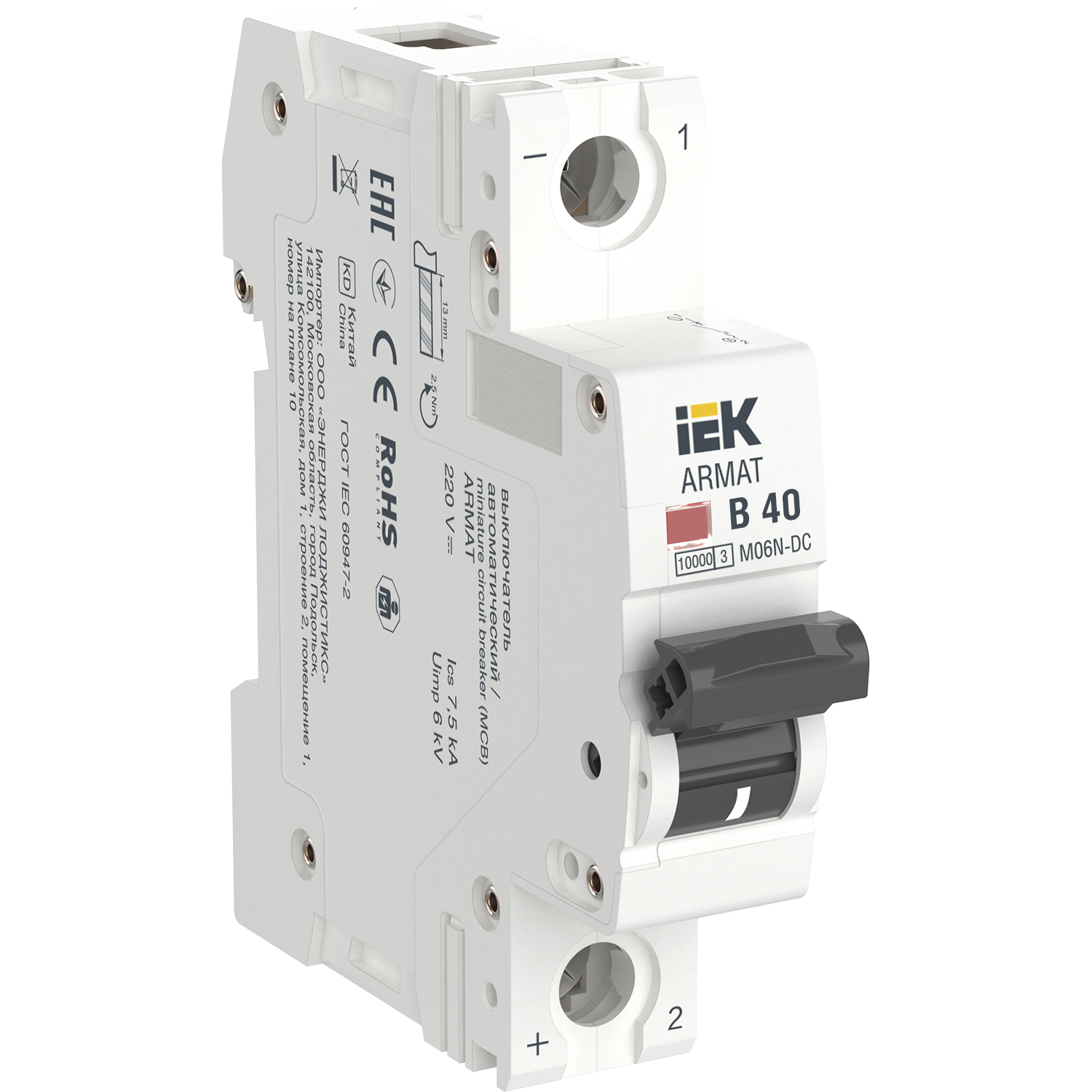 ARMAT Автоматический выключатель M06N-DC 1P B 40А, IEK AR-M06N-1-B040DC (1 шт.)