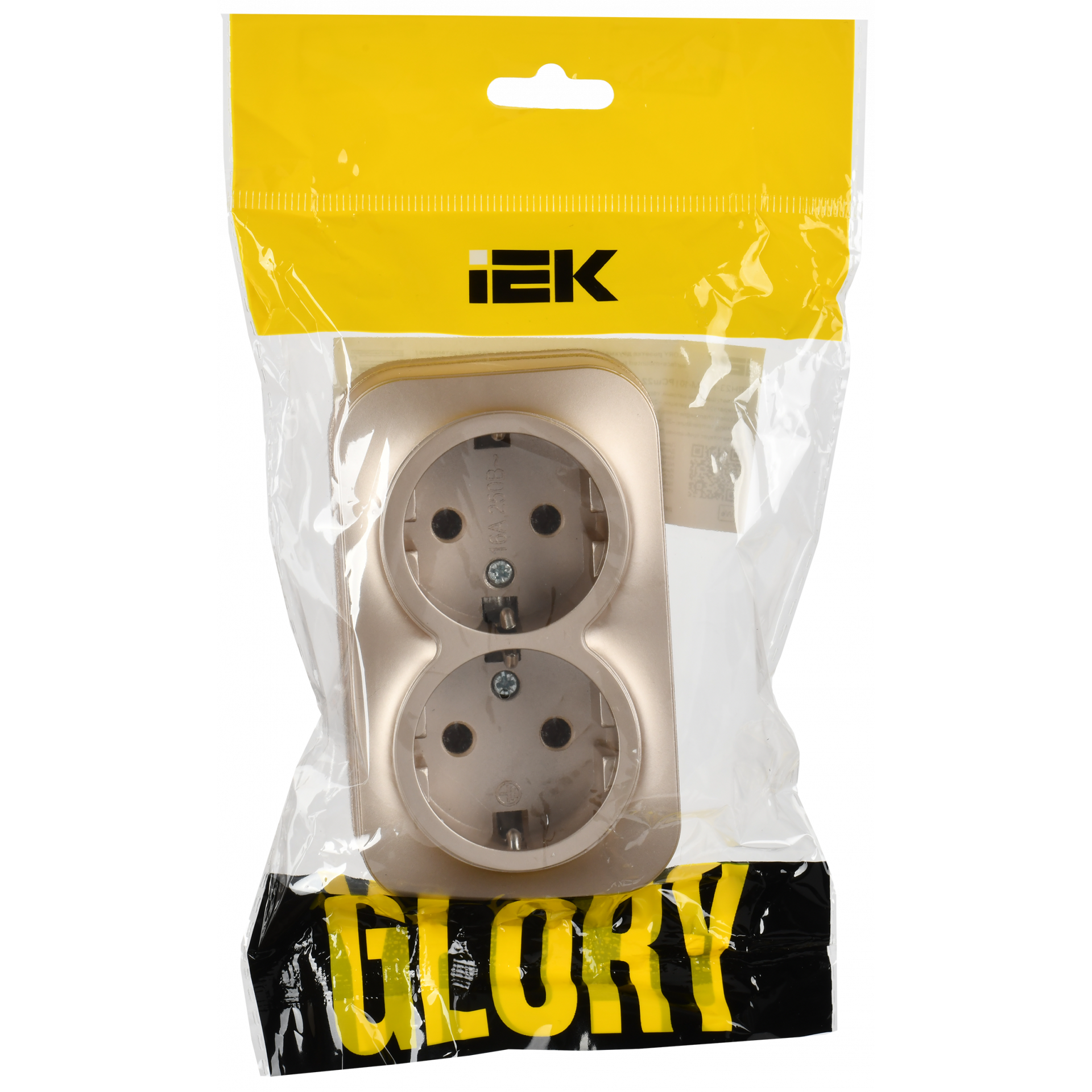 GLORY Розетка 2-местная для открытой установки с заземлением без защитных шторок 16А РС22-3-ХШм шампань матовый, IEK ERH21-K37M-16 (1 шт.)