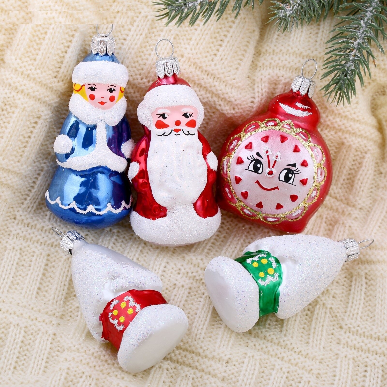 Набор елочных игрушек Елочка "Сказочный", стекло, набор 5 шт, микс