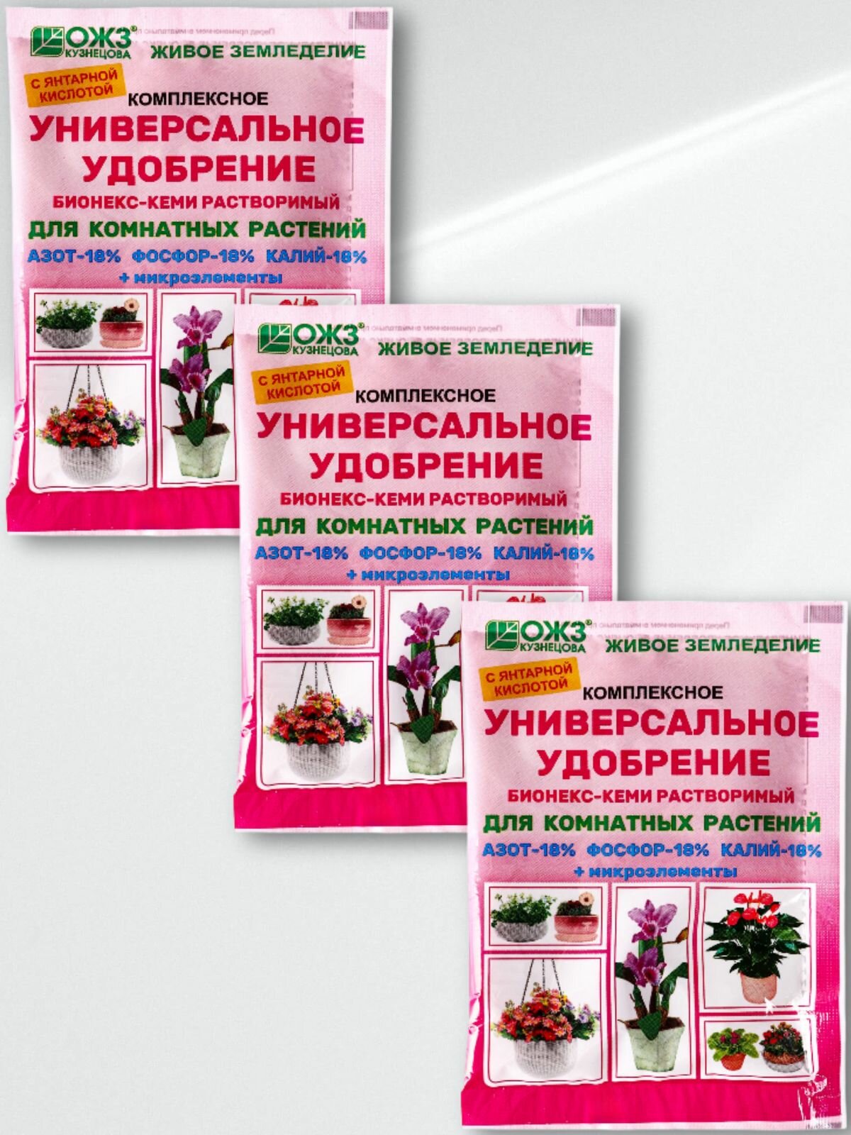 Бионекс-Кеми 50 гр растворимый с янтарной кислотой удобрение для комнатных растений, 3 шт