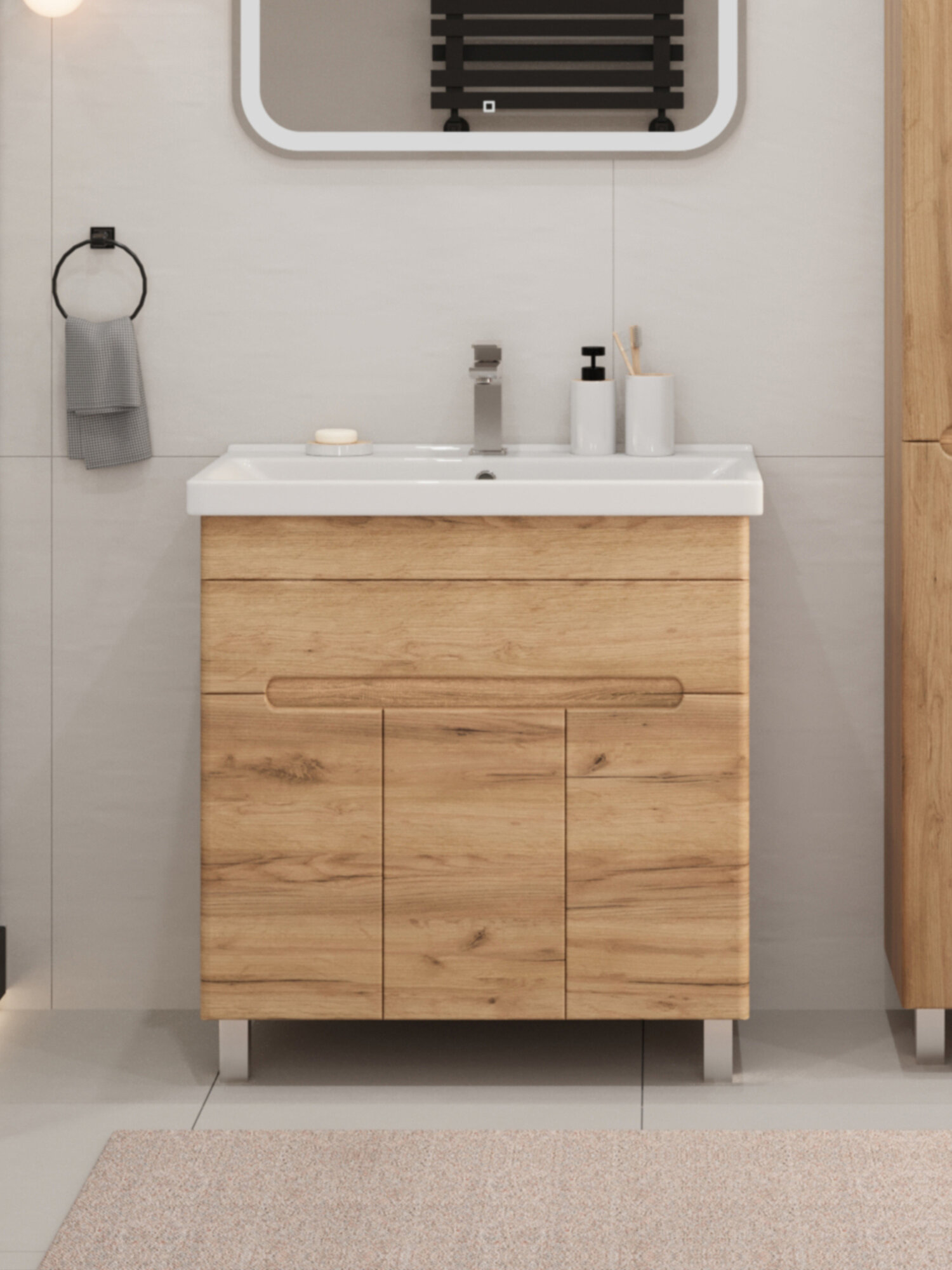 Тумба напольная SanStar Модена 80 с раковиной Фест 80 (комплект) для ванной комнаты, Gold Craft