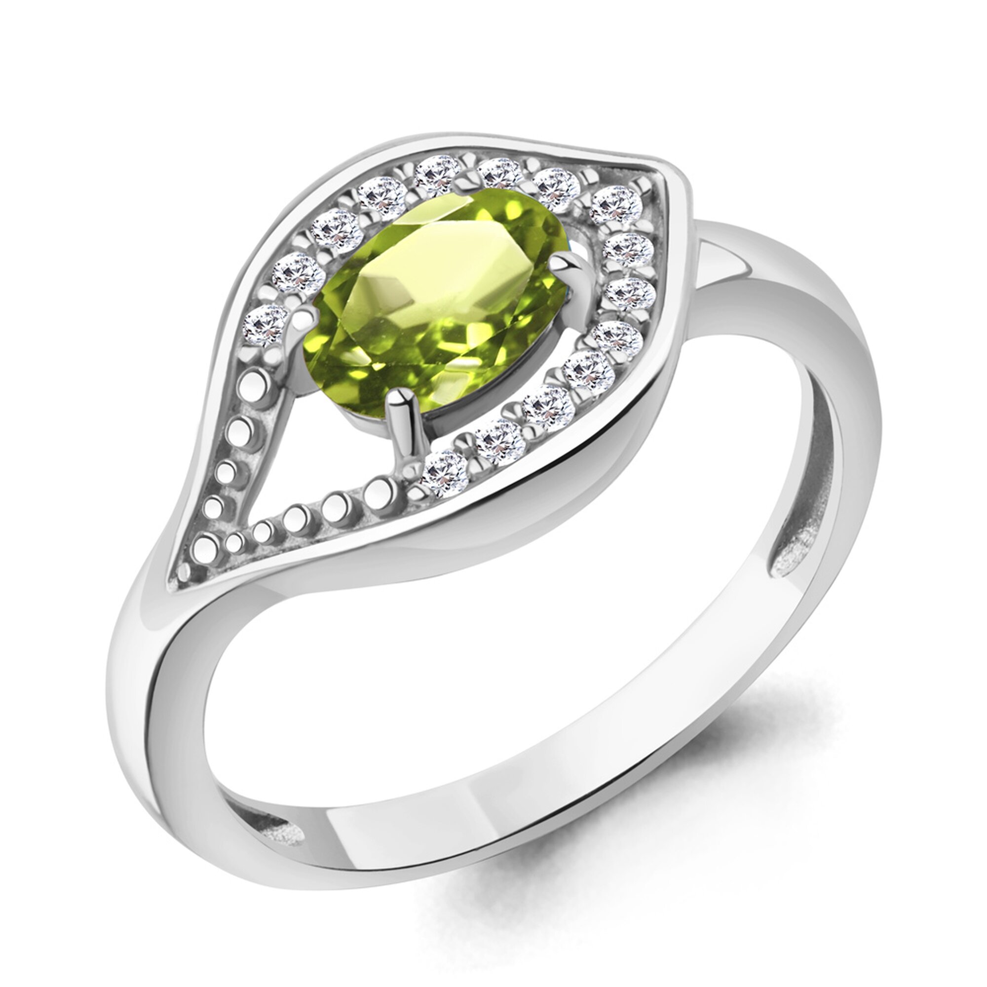 Кольцо, серебро, 925 проба, родирование, фианит, хризолит