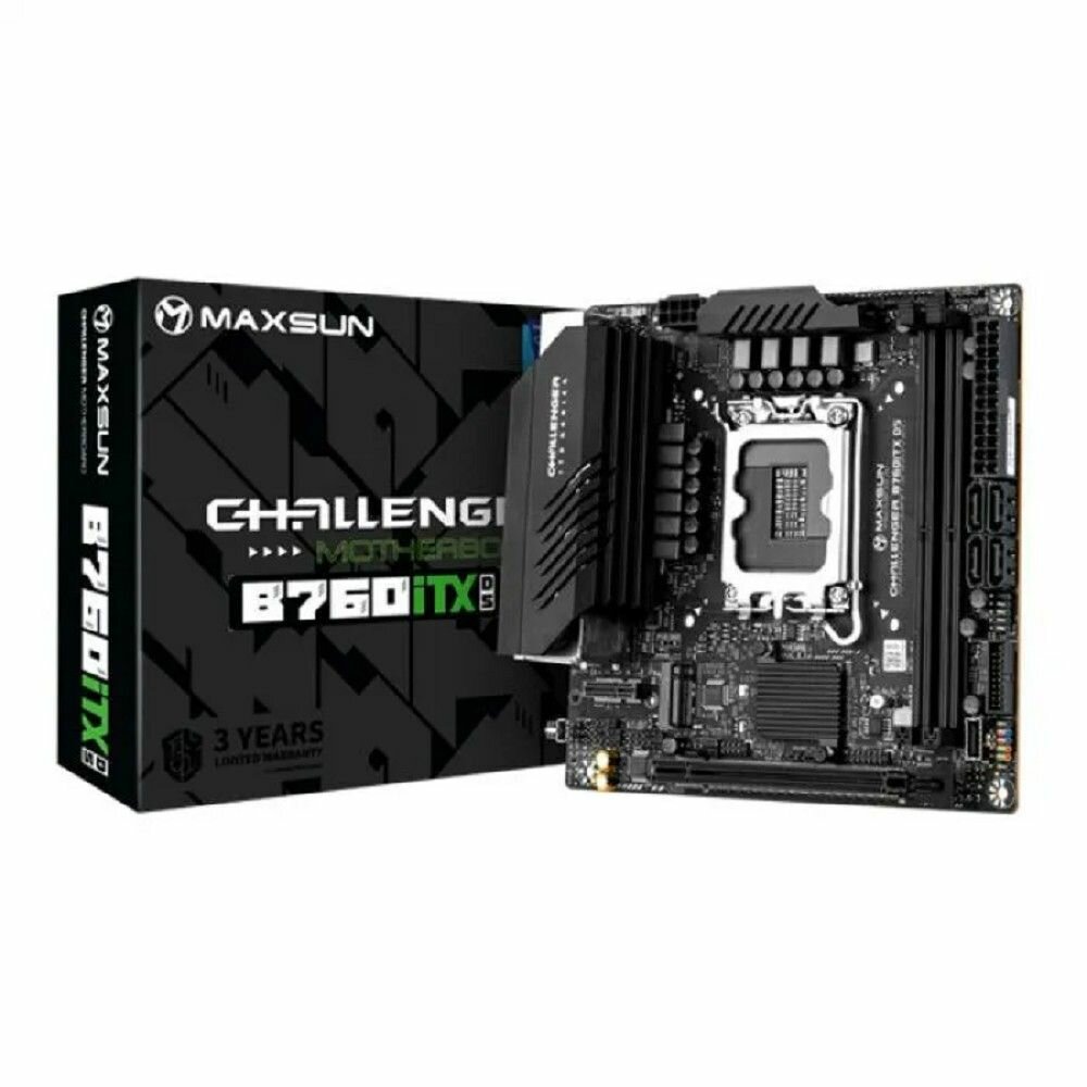 MAXSUN Материнская плата MS - Challenger B760ITX D5 LGA1700, ITX, 2xDDR5, HDMI+DP, 2хM.2, LAN 2.5Gb+1Gb, RTL