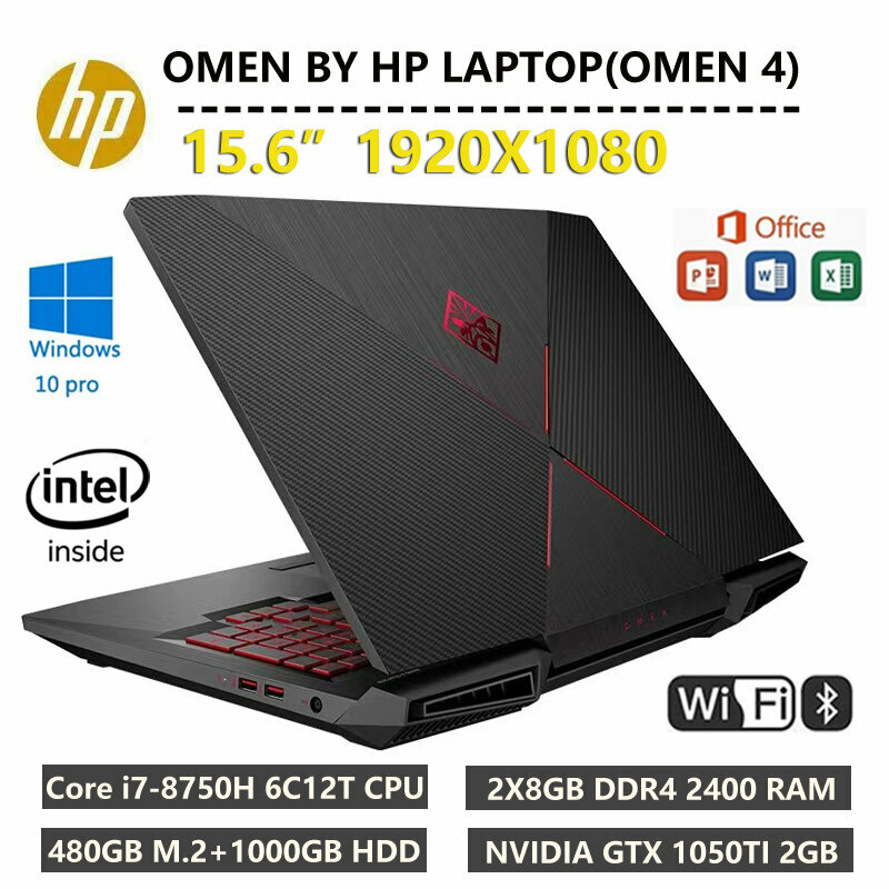 Подержанный ноутбук 15.6"OMEN BY HP LAPTOP ( HP OMEN 4 ) ( CORE i7-8750H 6C12T+2X8GB DDR4 2400 RAM+480G M.2 NVME SSD+1000G HDD+NVIDIA GTX1050TI 2G+Intel UHD 630 Видеокарта+1920X1080 IPS 4K) Win 10 pro