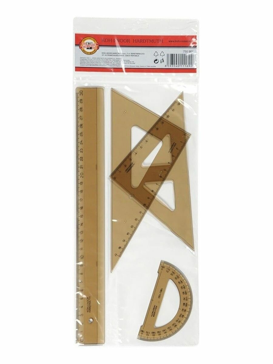 Koh-I-Noor Набор чертежный для школы, линейка 30 см, угольники и транспортир