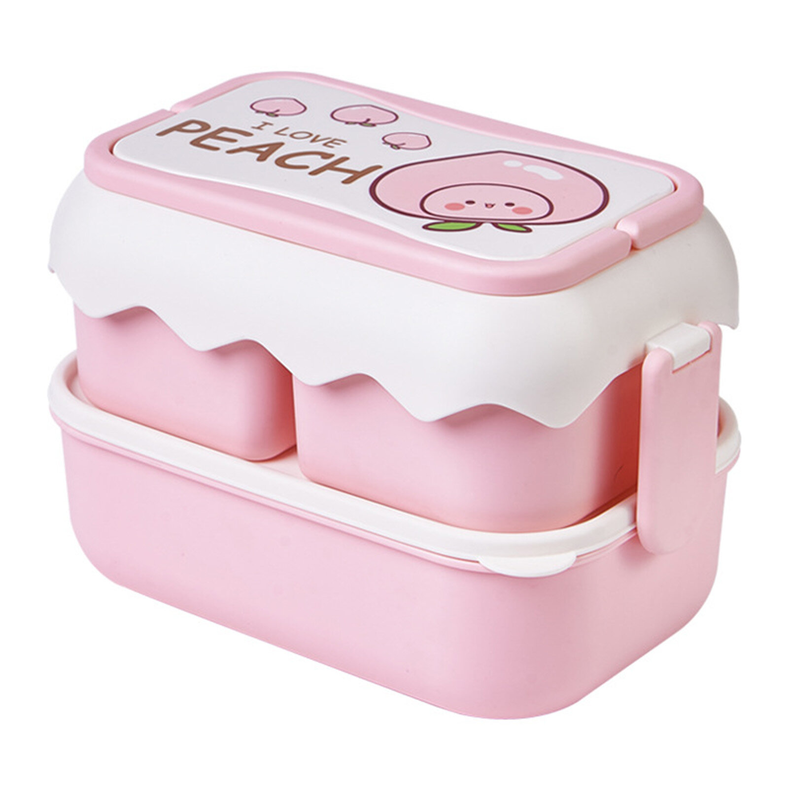 Cute Portable Students Lunch Box Microwaveable Children Cartoon Bento Independent Compartment Container Pink