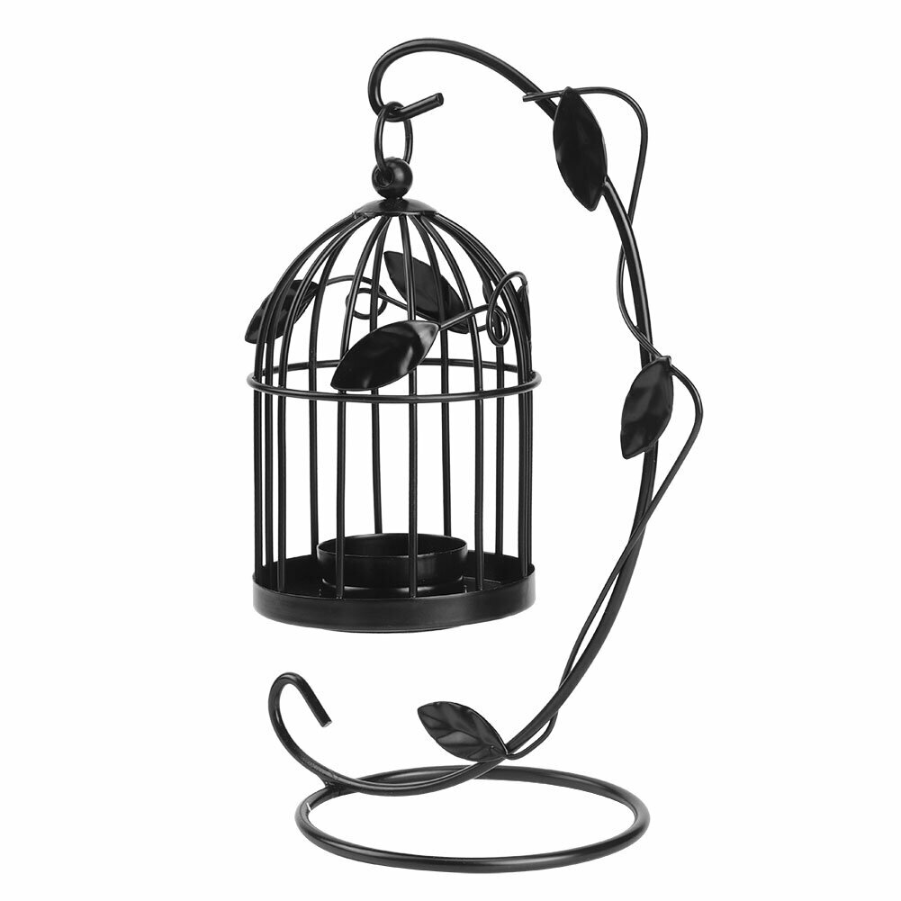 Innovative Iron Leaves Hollow out Cage Candle Holder Hanging Candlestick Household DecorationBlack
