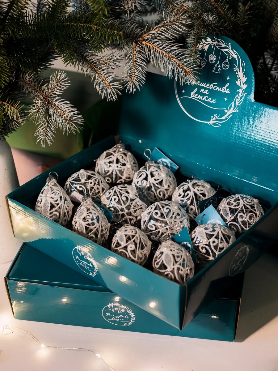 Елочные игрушки стекло прозрачные нежные набор 12шт