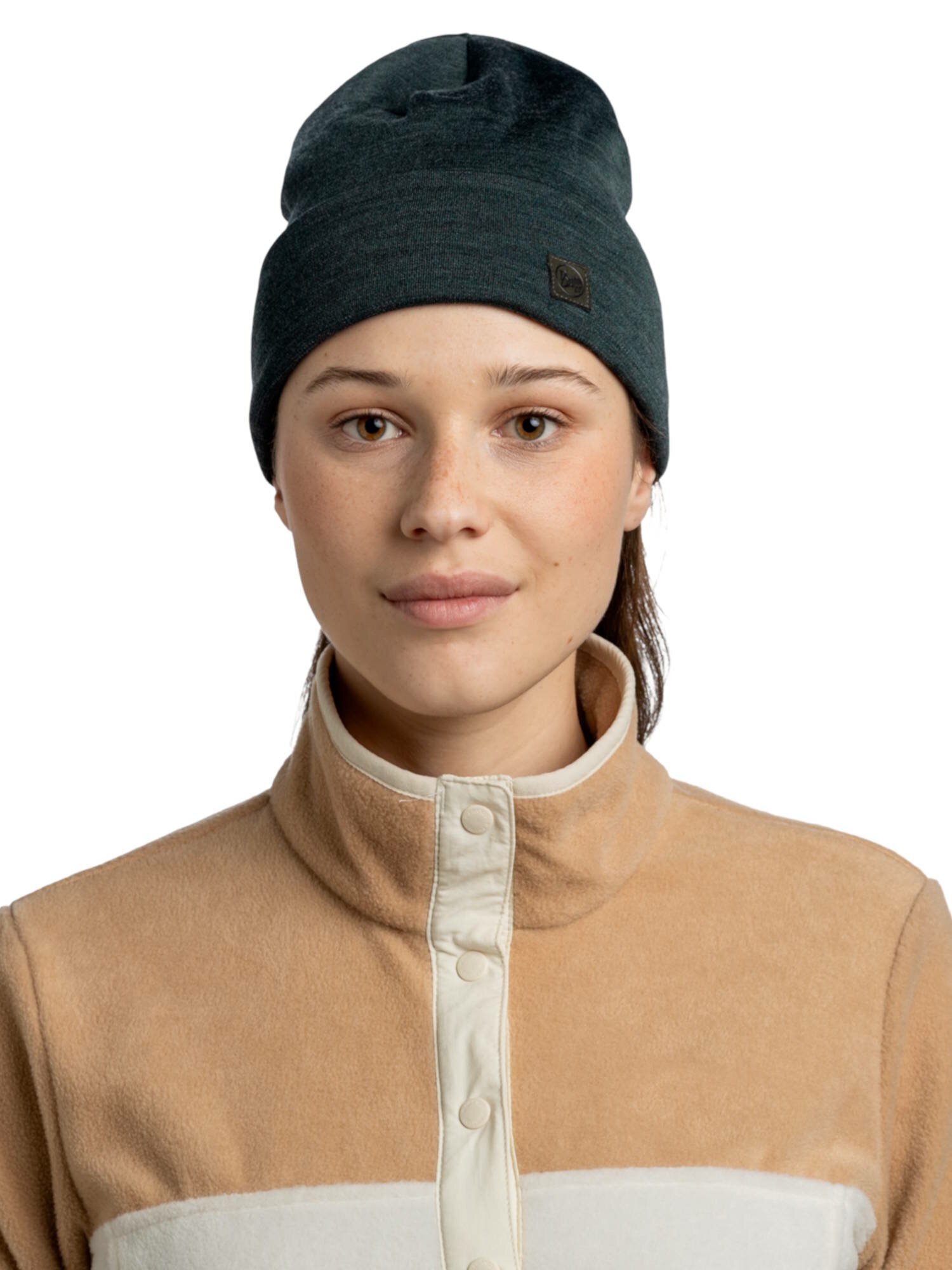 Шапка-бини Buff Merino heavyweight hat для взрослых и детей, размер OneSize, зеленый — фото 1