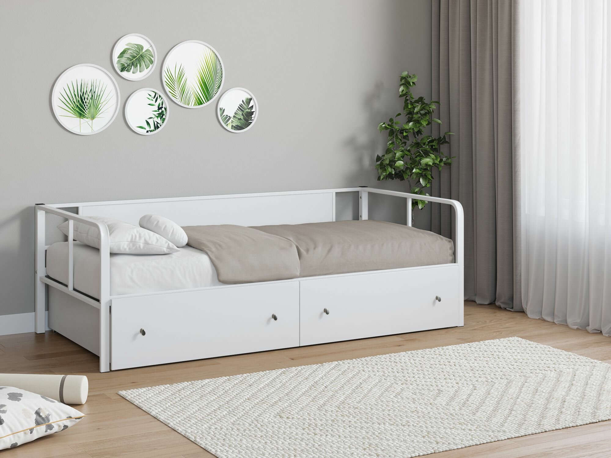 Односпальная кровать Арга Лофт 90х190 см c ящиками Белый/Белый