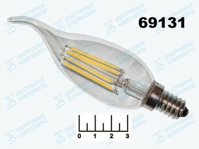 Лампа светодиодная 220V 7W E14 4500K белый свеча на ветру прозрачная филаментная General (647200)