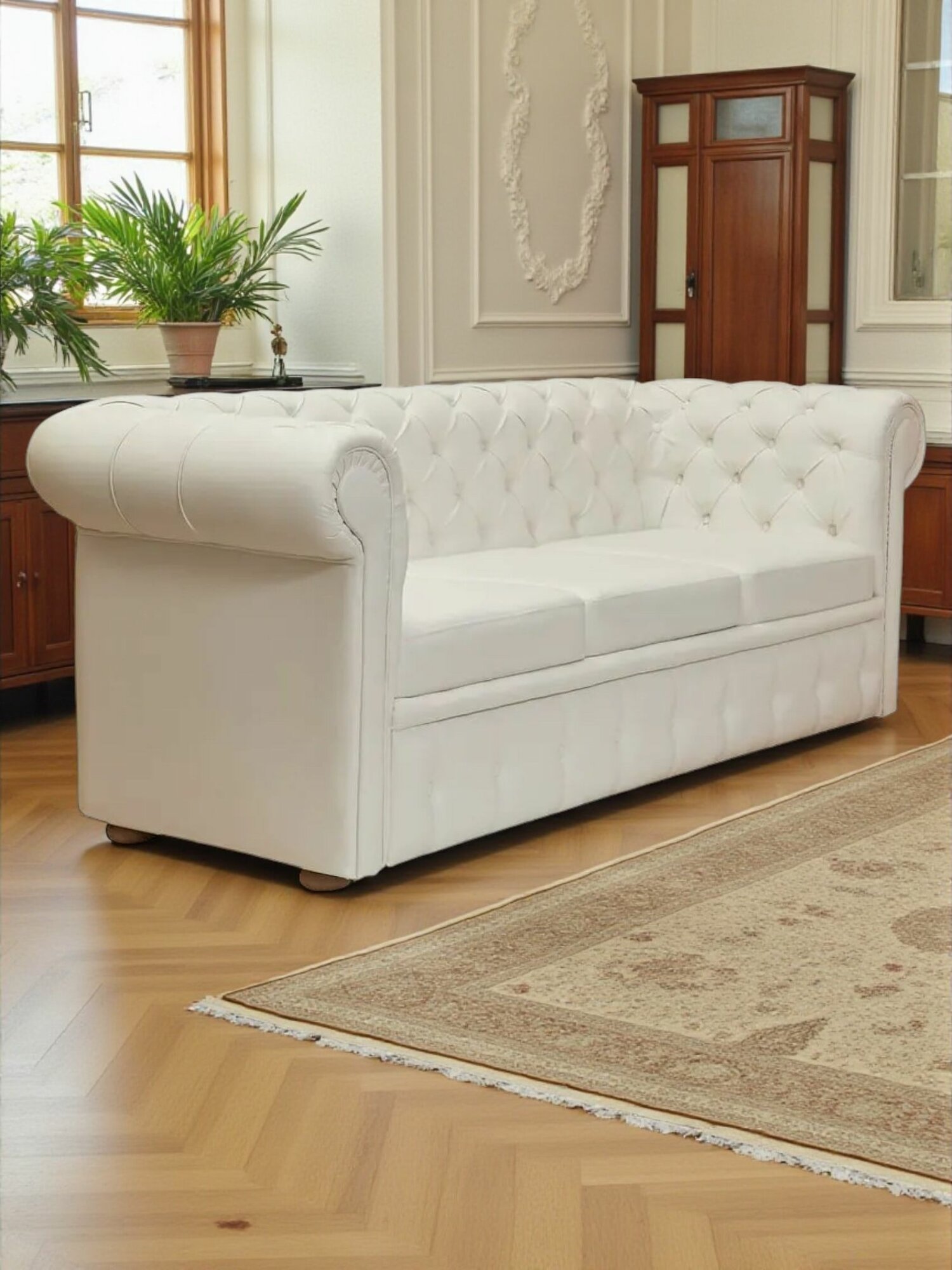 Прямой диван "Честер" кресловъ, экокожа PG SNOW белый, 225x85x75 см