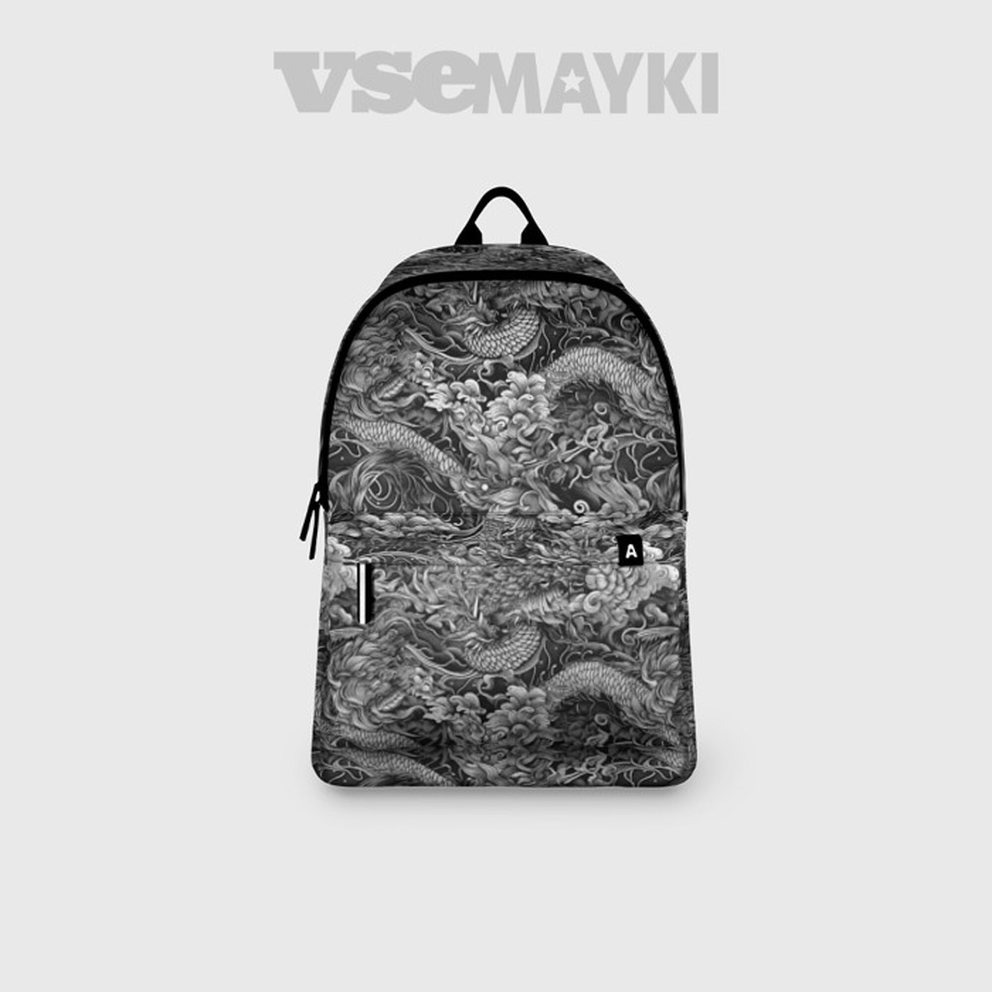 Рюкзак с принтом Черно-белый фон с элементами японской татуировки, One size, белый