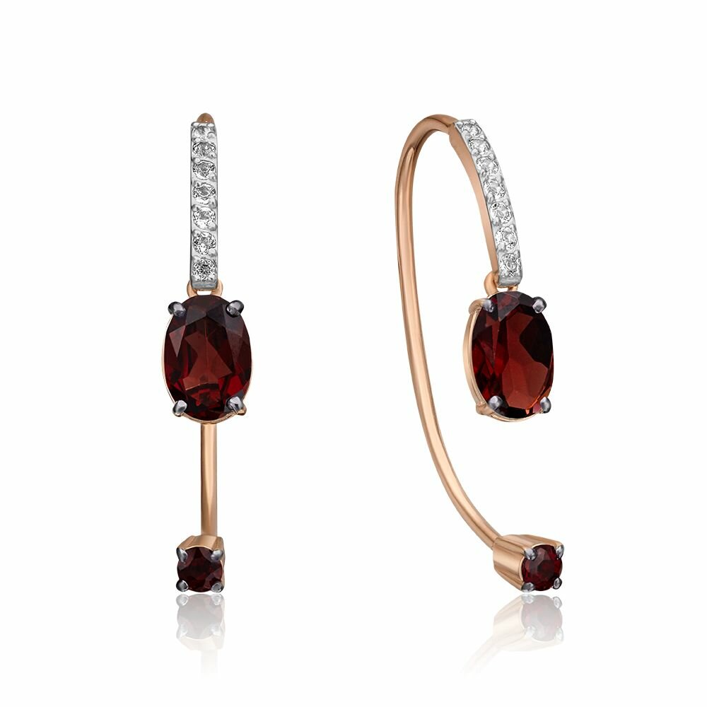 Серьги пусеты, красное золото, 585 проба, гранат, топаз